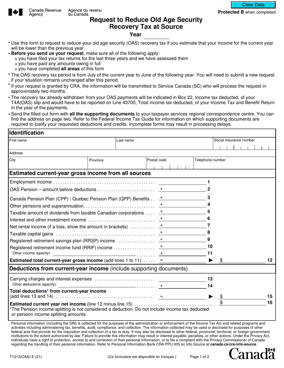 Form T1213(OAS) - Fill Out, Sign Online and Download Fillable PDF ...