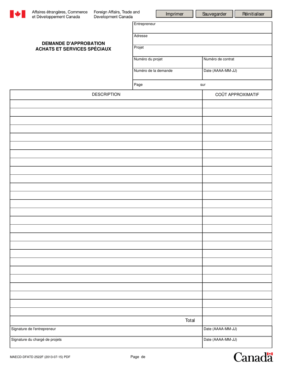 Forme MAECD-DFATD2522F - Fill Out, Sign Online and Download Fillable PDF, Canada (French ...