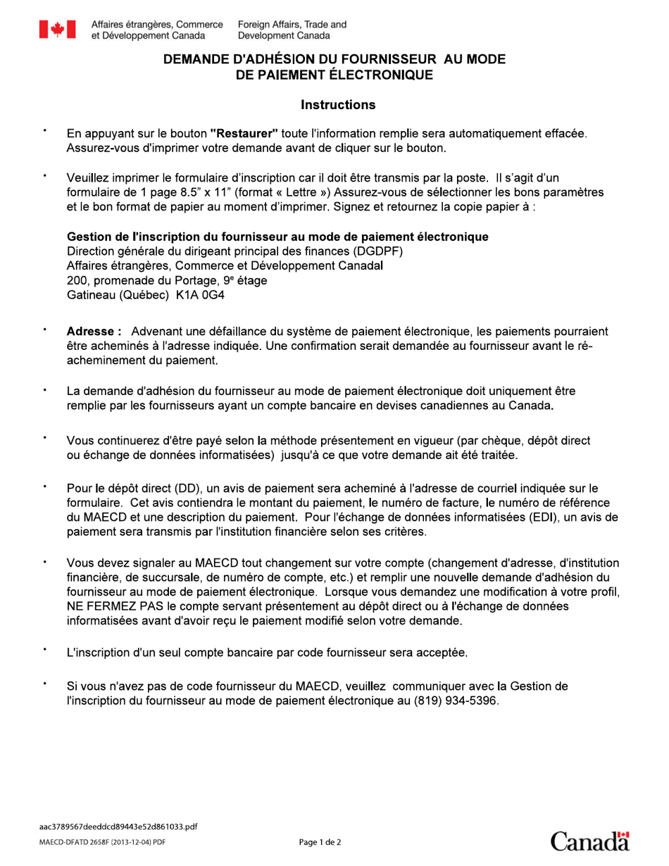 Forme MAECD-DFATD2658F - Fill Out, Sign Online and Download Fillable PDF, Canada (French ...