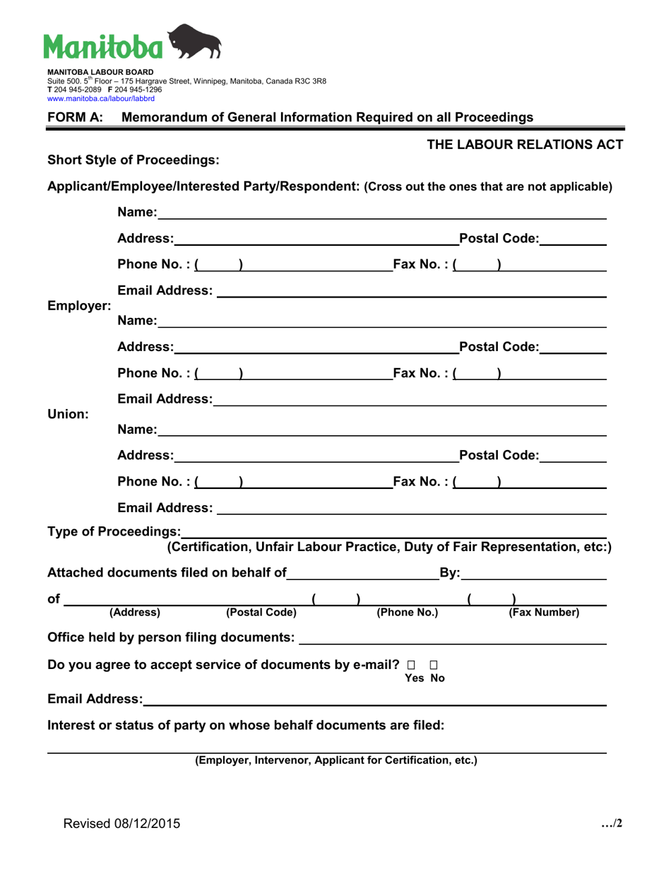 Form A - Fill Out, Sign Online and Download Printable PDF, Manitoba ...