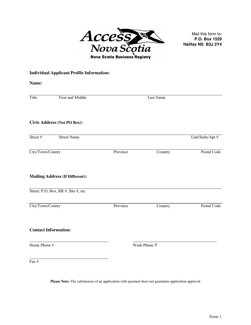 Form 1 - Fill Out, Sign Online and Download Fillable PDF, Nova Scotia ...