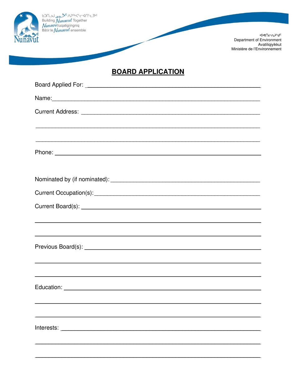 Nunavut Canada Board Application - Fill Out, Sign Online and Download ...