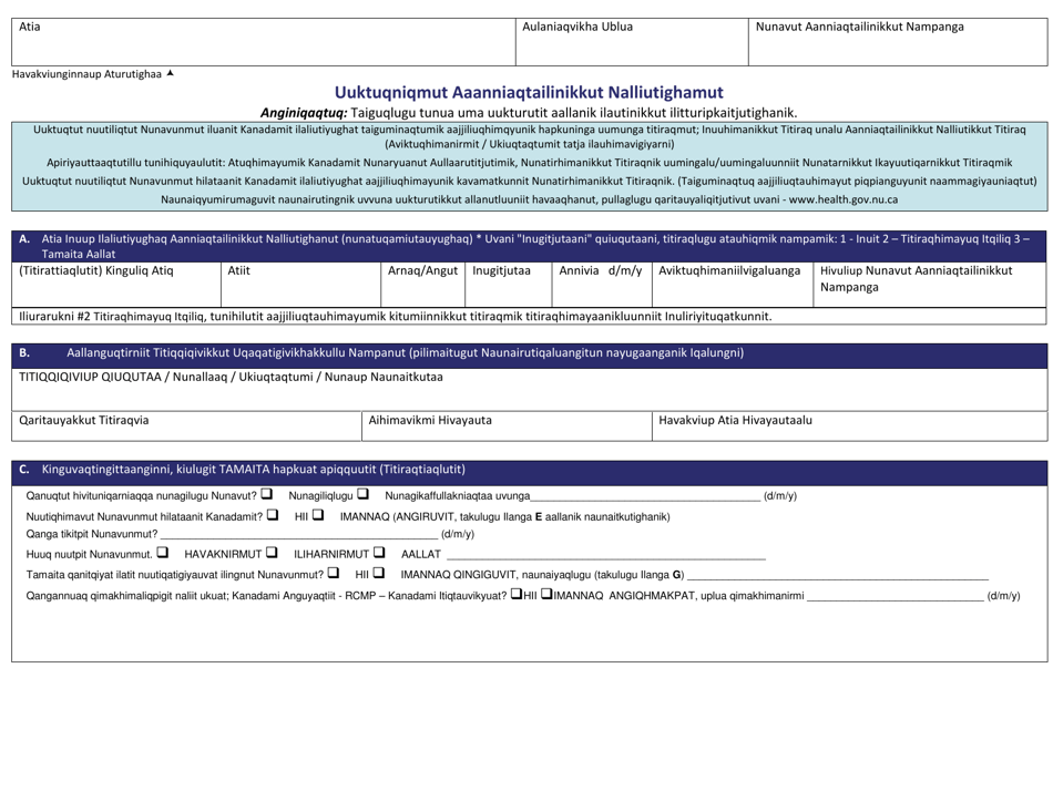 Nunavut Canada Application for Nunavut Health Care Coverage ...