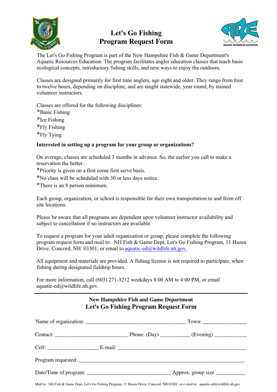 New Hampshire Let's Go Fishing Program Request Form - Fill Out, Sign ...