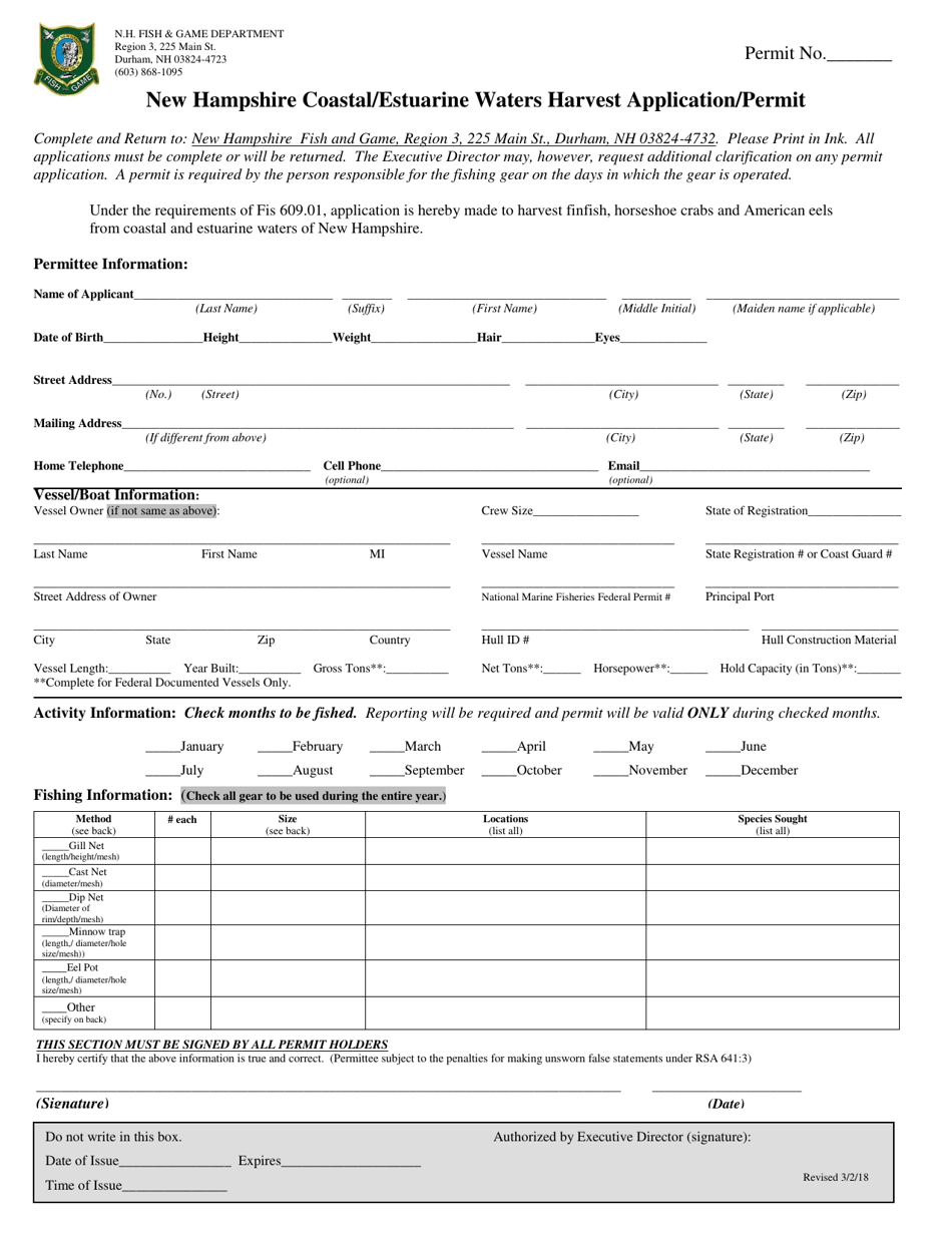 New Hampshire New Hampshire Coastal/Estuarine Waters Harvest ...