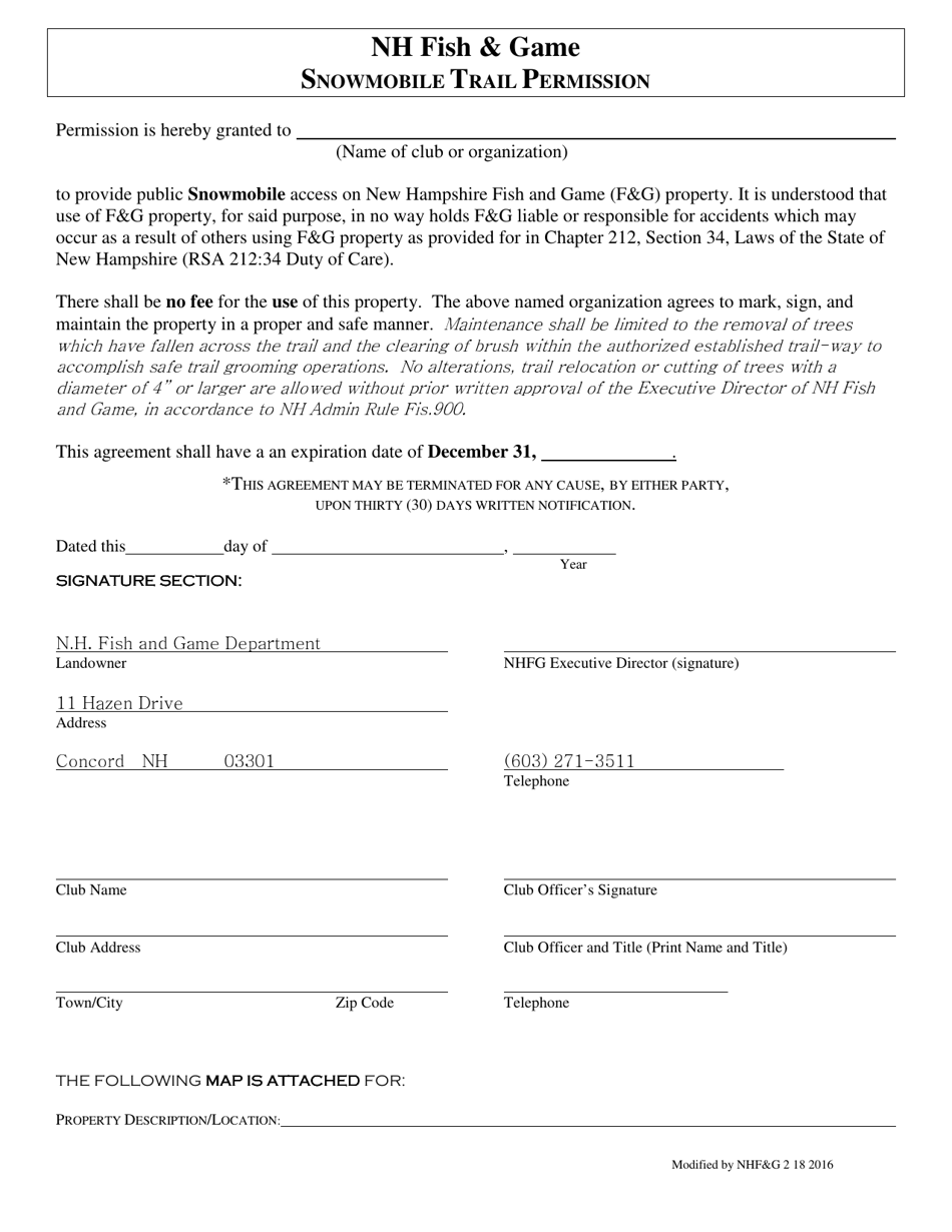 New Hampshire Snowmobile Trail Permission - Fill Out, Sign Online and ...