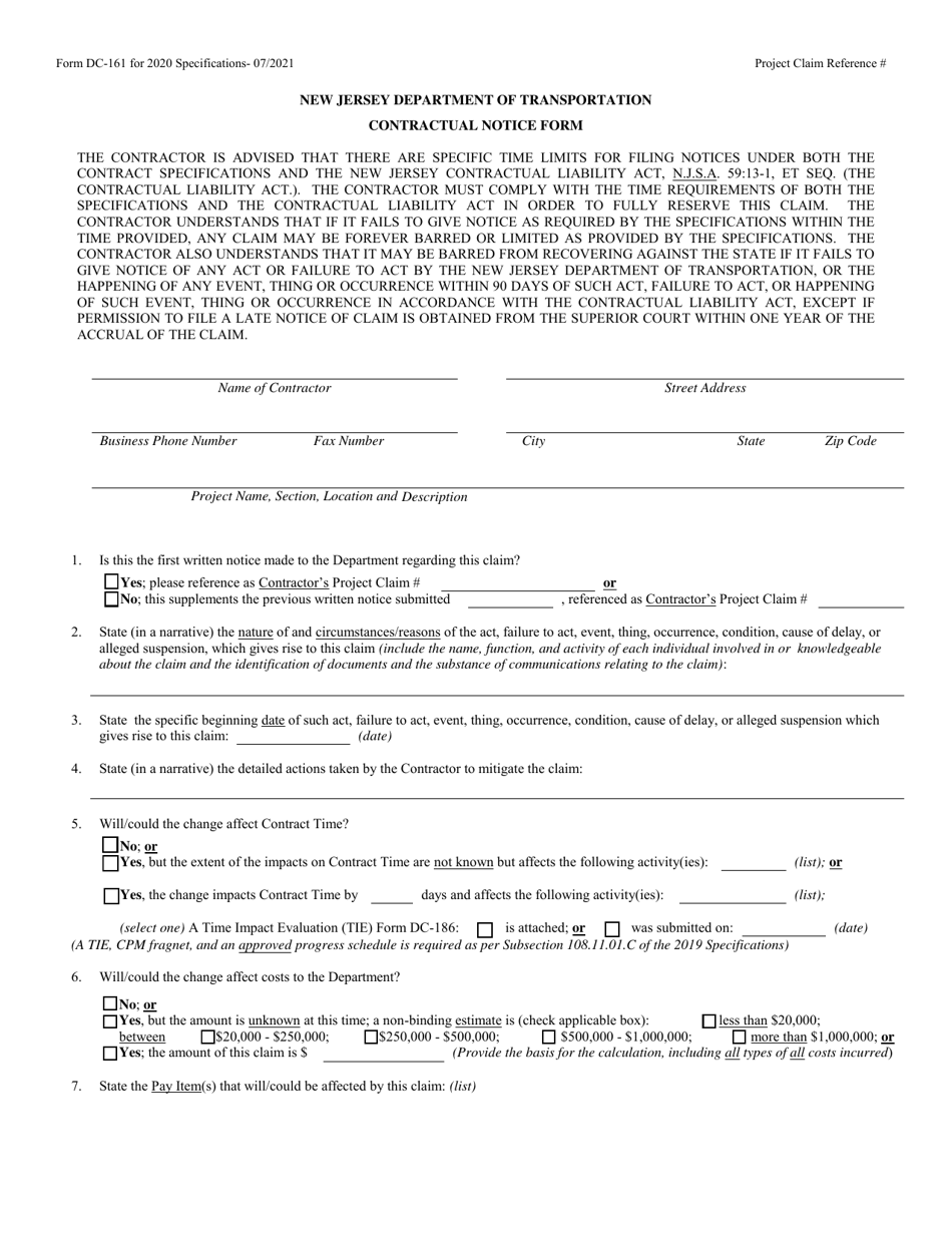 Form DC-161 Download Fillable PDF or Fill Online Contractual Notice ...