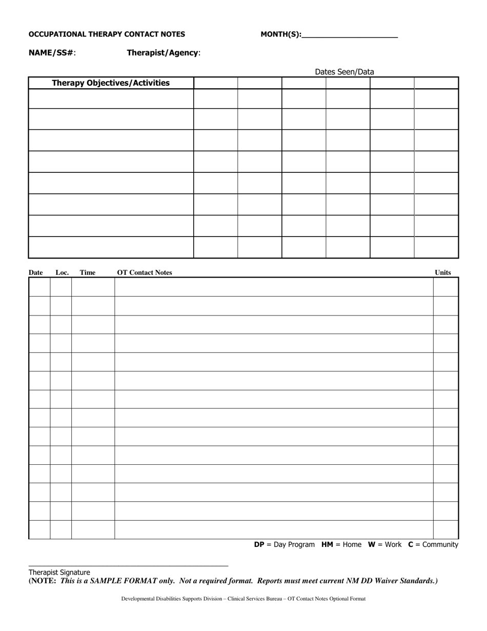 New Mexico Occupational Therapy Contact Notes - Fill Out, Sign Online ...