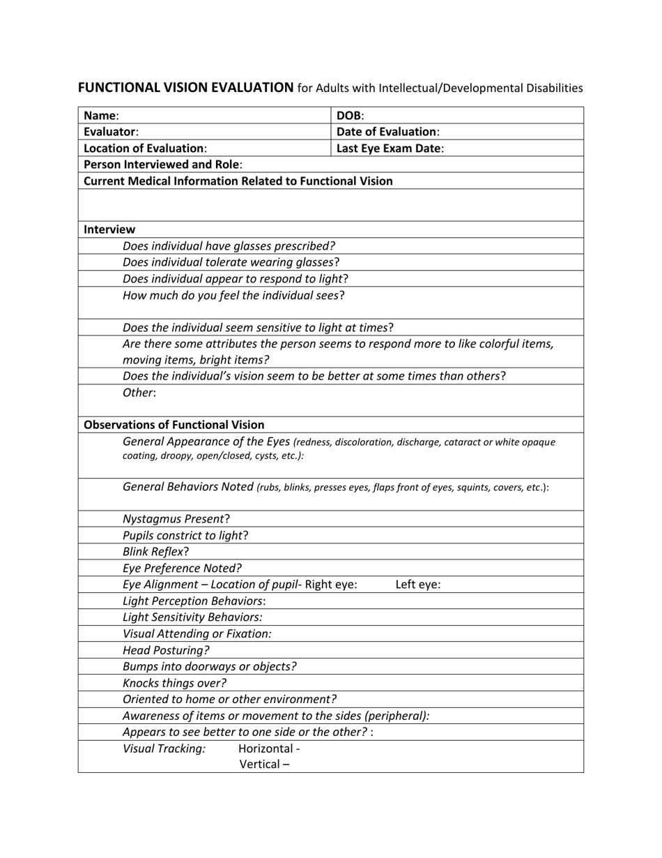 New Mexico Functional Vision Evaluation for Adults With Intellectual ...