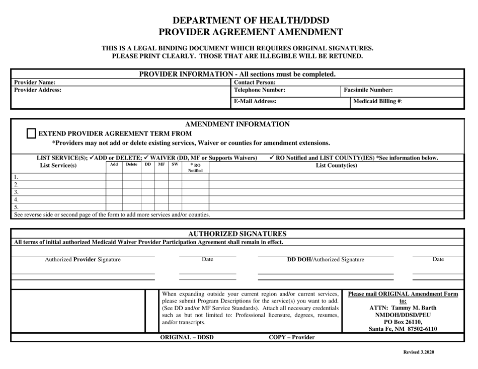 New Mexico Ddw/Mfw/SW Provider Agreement Amendment Form - Fill Out ...