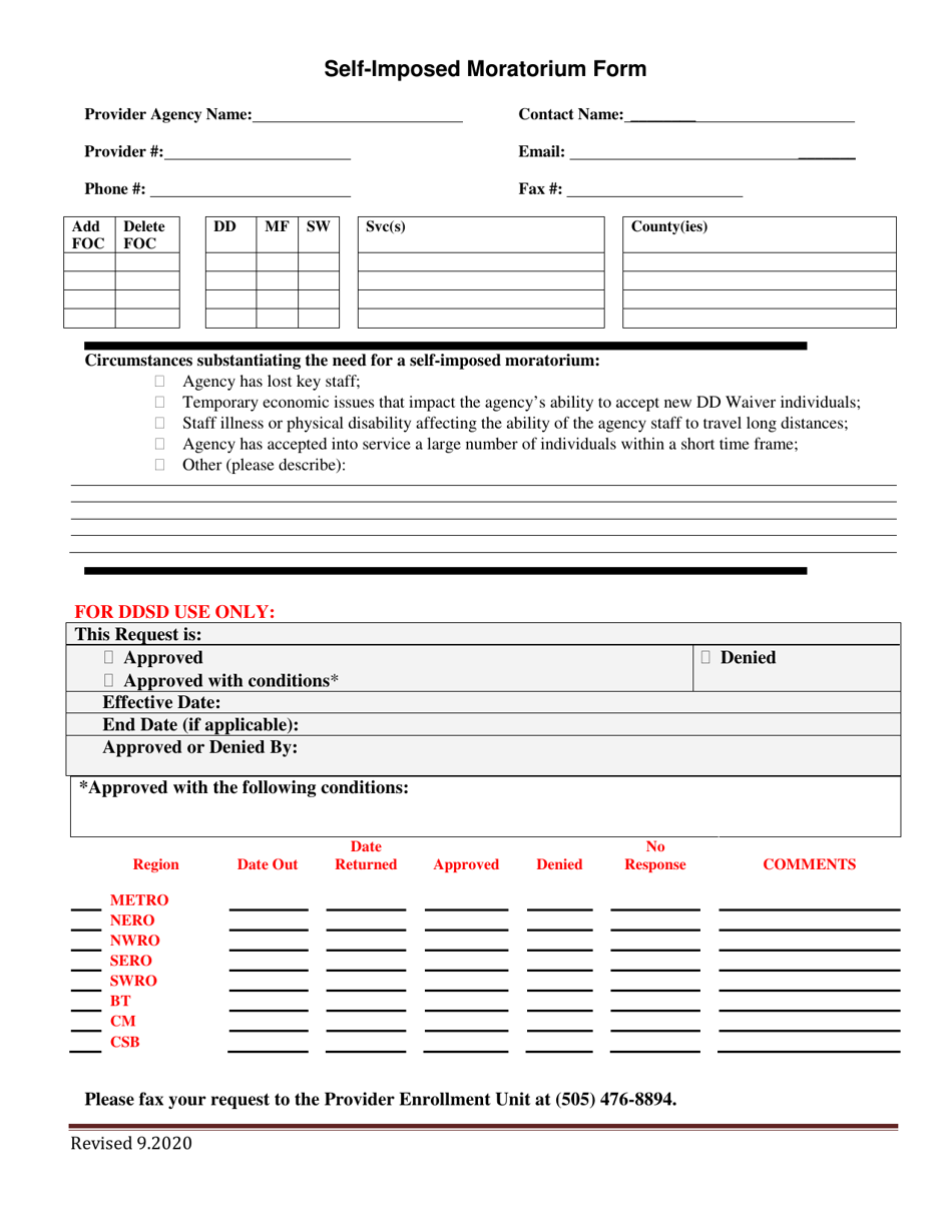 New Mexico Self-imposed Moratorium Form - Fill Out, Sign Online and ...