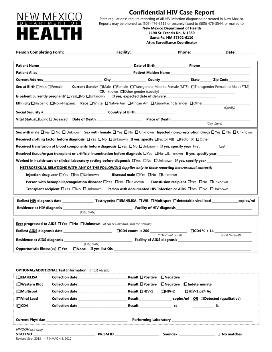 New Mexico Confidential HIV Case Report - Fill Out, Sign Online and ...
