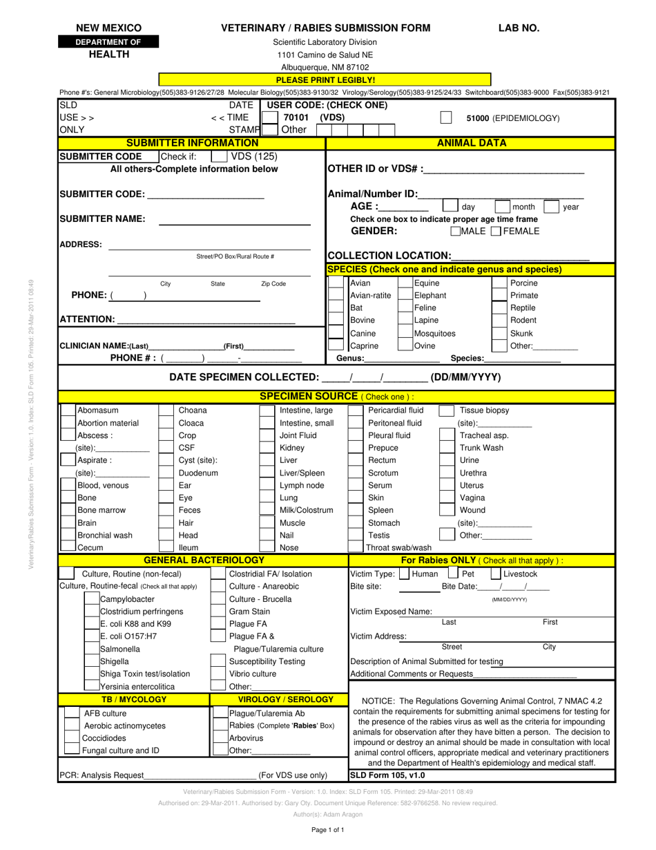 SLD Form 105 - Fill Out, Sign Online and Download Printable PDF, New ...