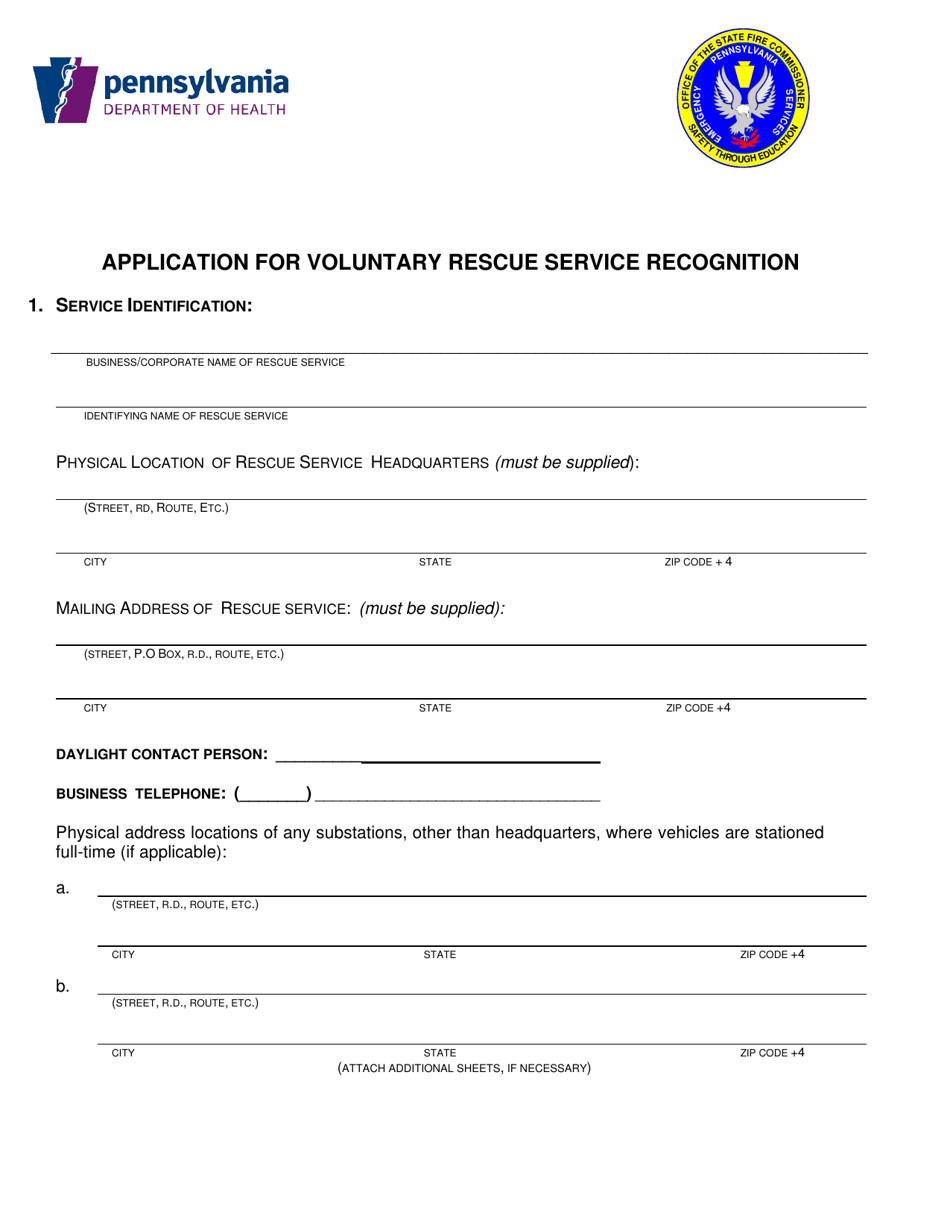 Pennsylvania Application for Voluntary Rescue Service Recognition ...