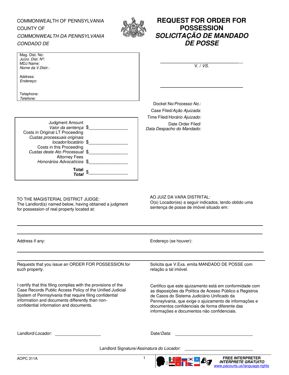 Form AOPC311A - Fill Out, Sign Online and Download Fillable PDF ...