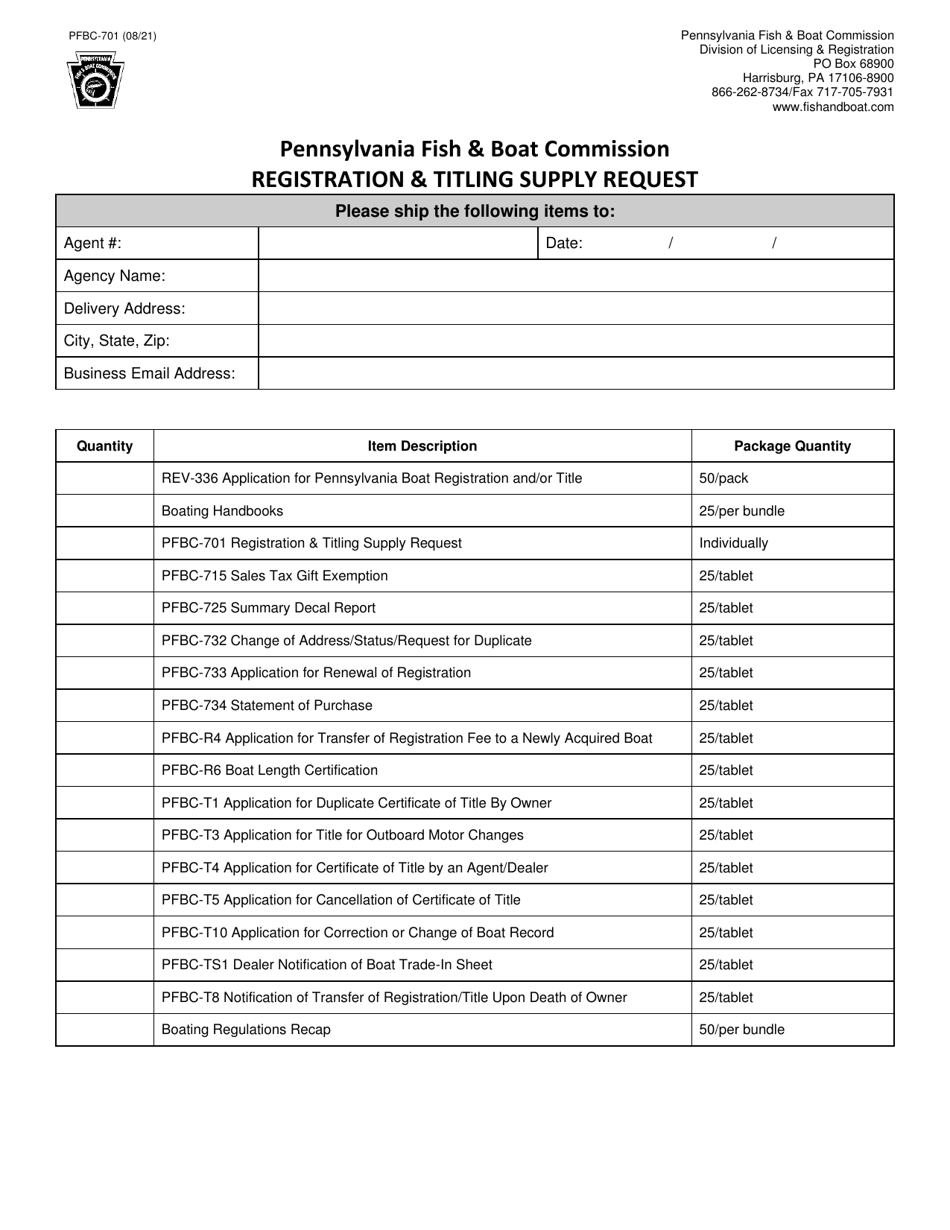 Form PFBC-701 Download Printable PDF or Fill Online Registration ...