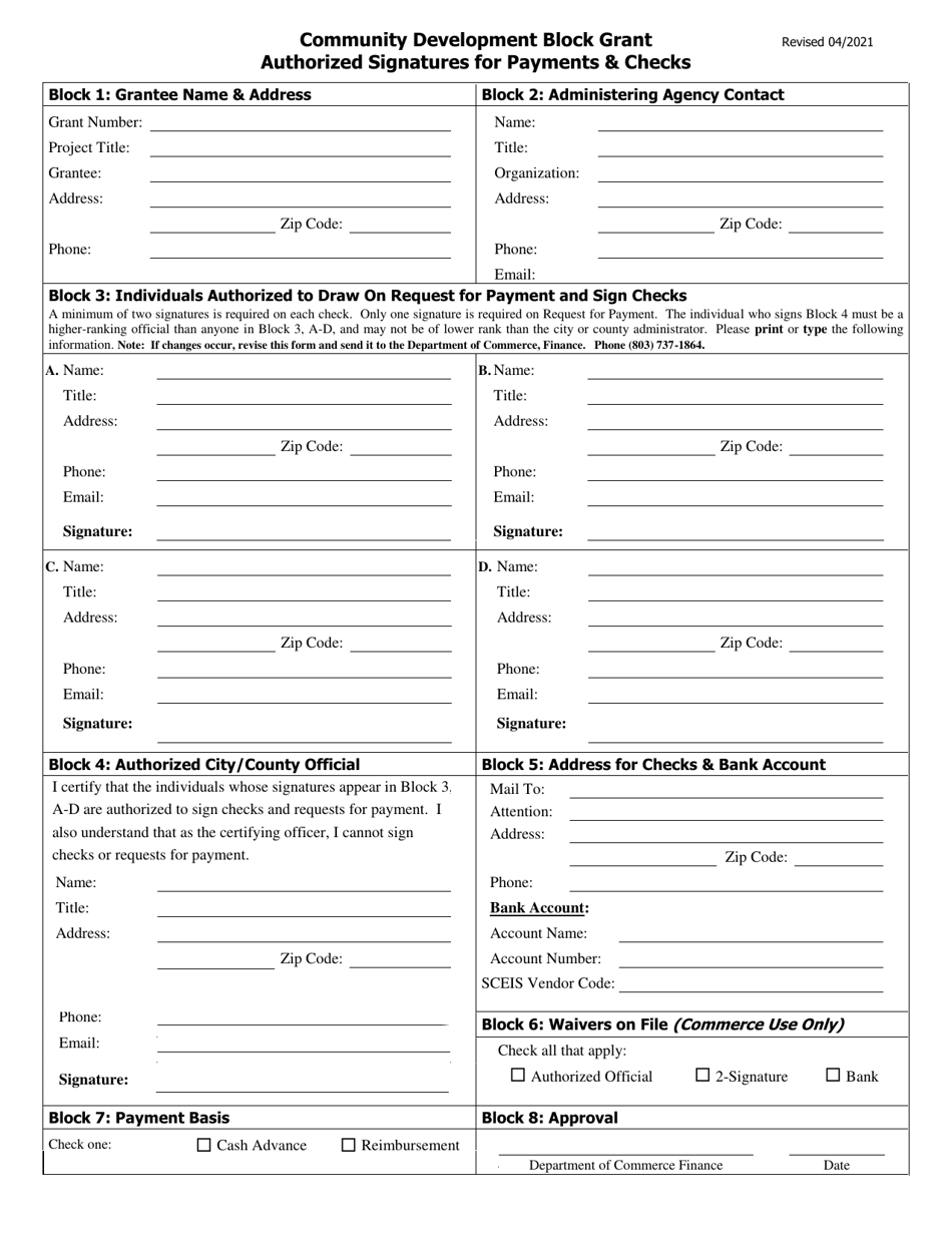 South Carolina Community Development Block Grant Authorized Signatures ...