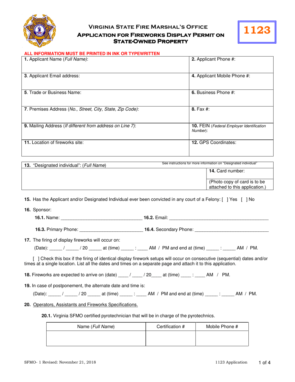 Form SFMO-1 Download Printable PDF or Fill Online Application for ...