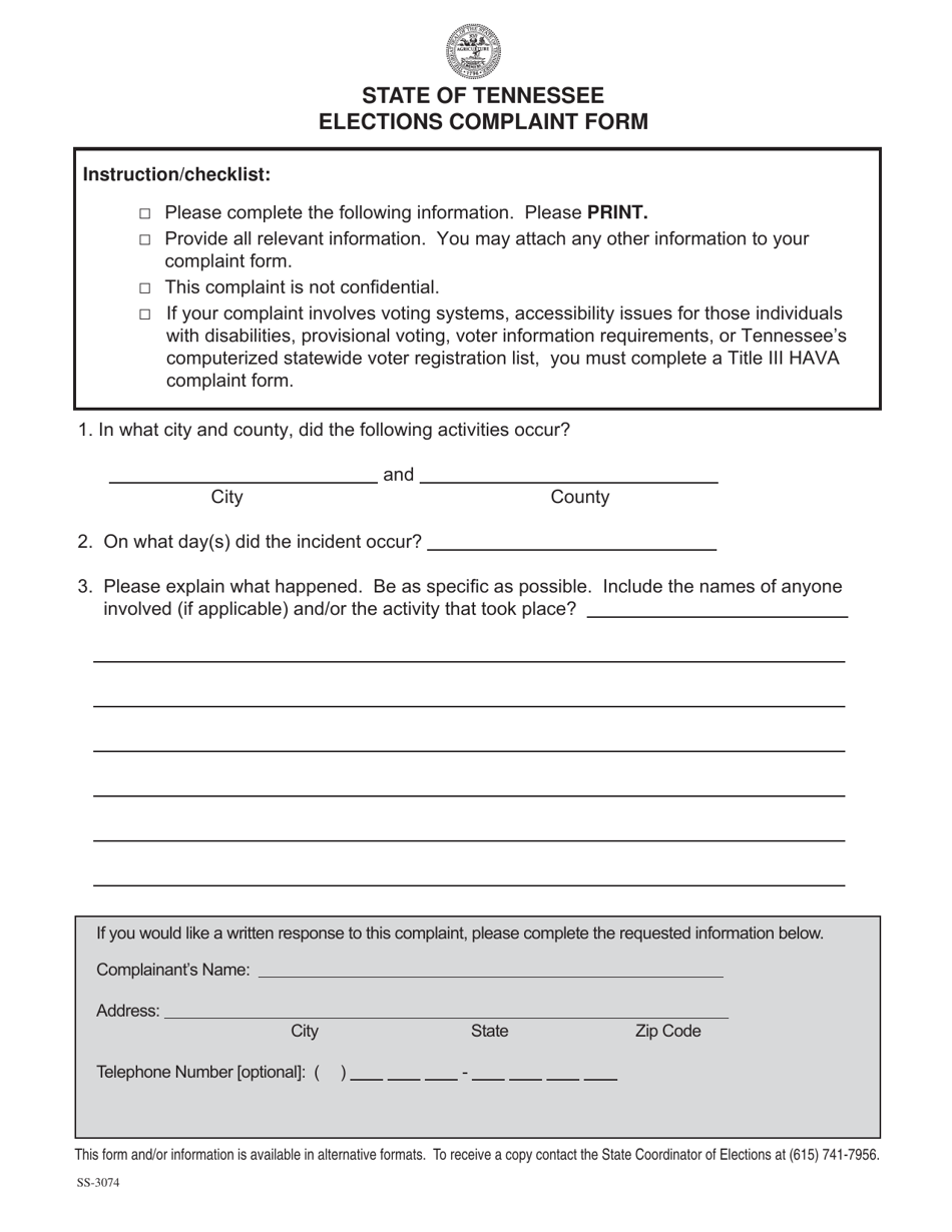 Form SS-3074 - Fill Out, Sign Online and Download Printable PDF ...