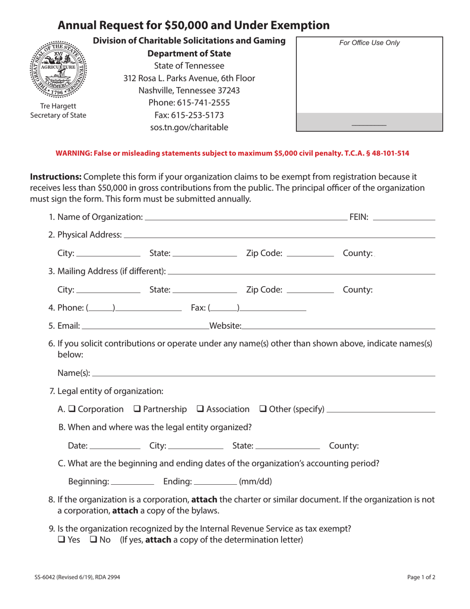 Form SS-6042 Download Fillable PDF or Fill Online Annual Request for ...