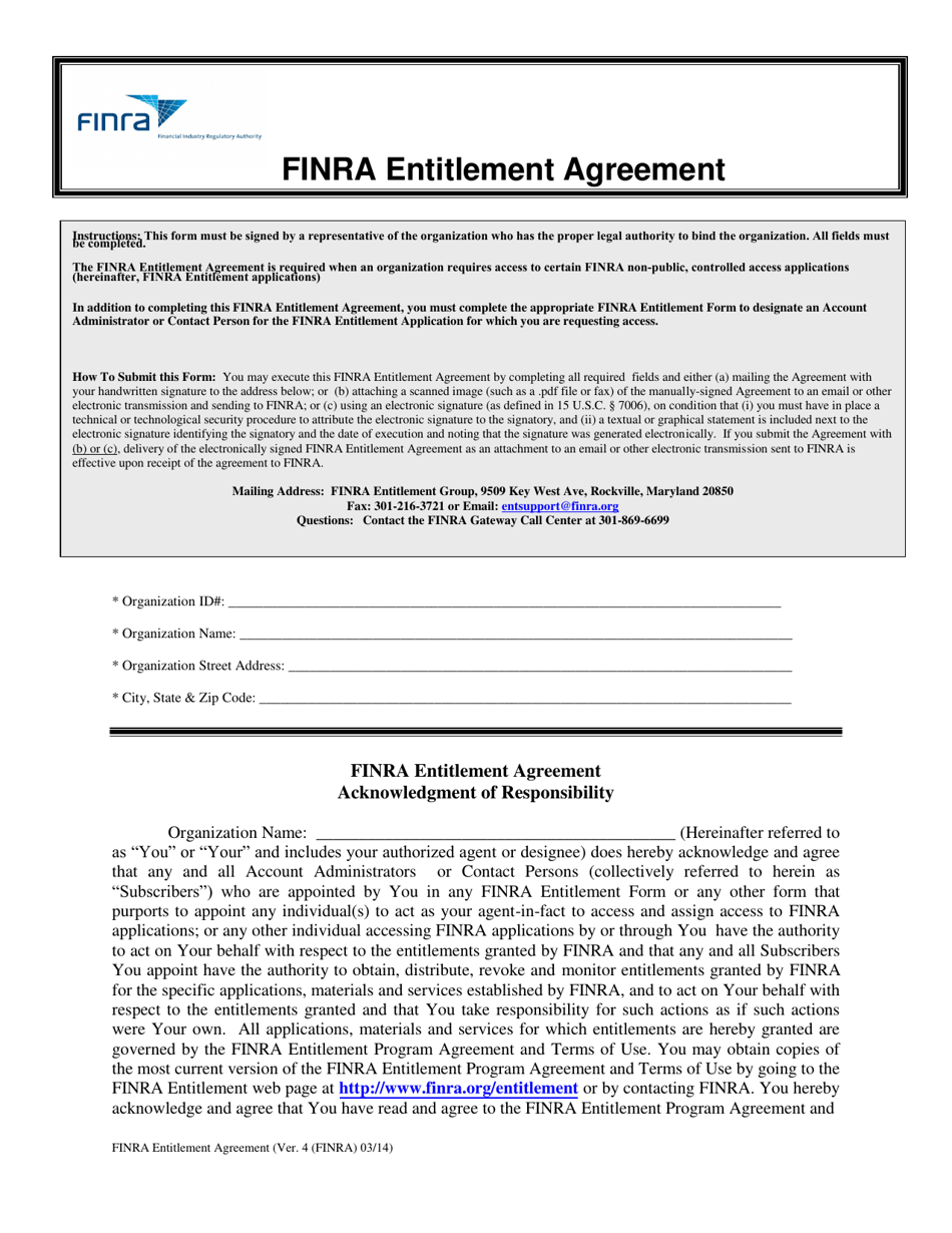 FiNRA Entitlement Agreement - Fill Out, Sign Online and Download PDF ...