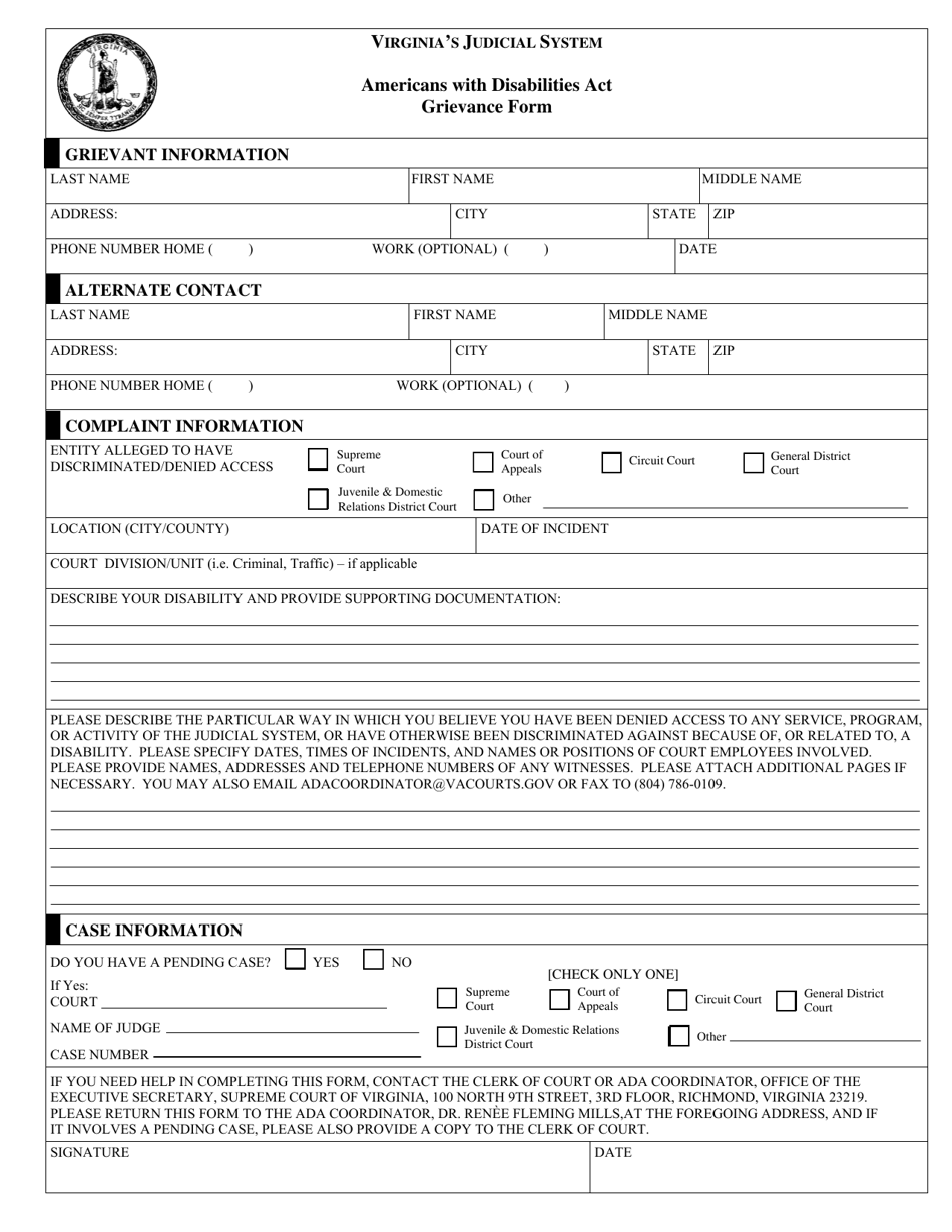 Virginia Americans With Disabilities Act Grievance Form - Fill Out ...