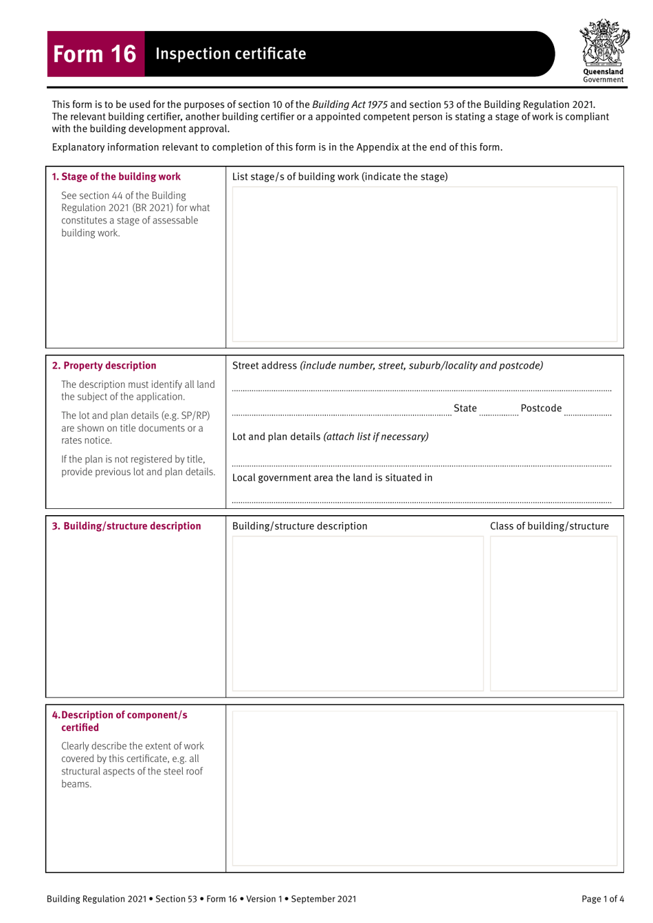 Form 16 Download Fillable PDF or Fill Online Inspection Certificate ...
