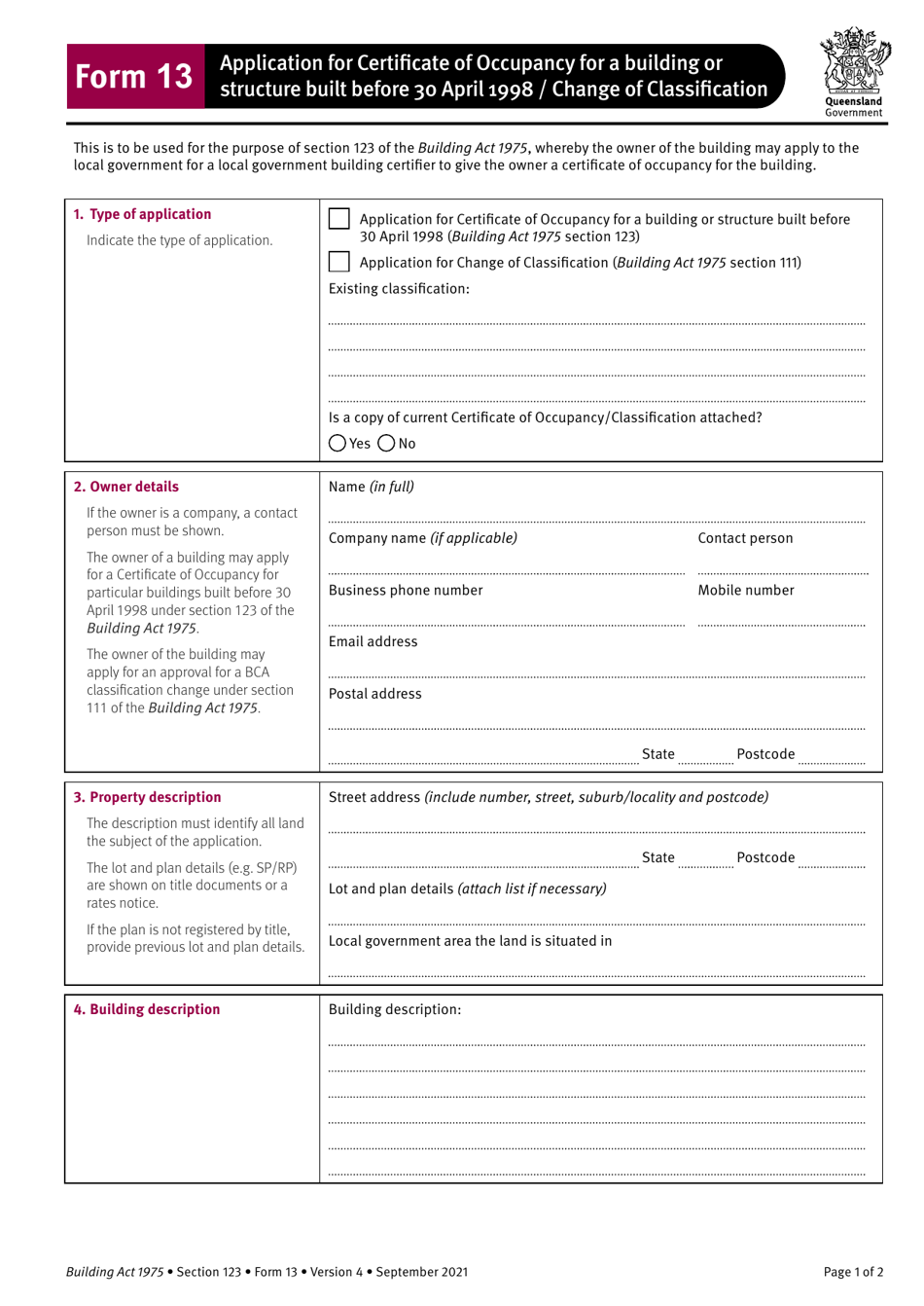 Form 13 - Fill Out, Sign Online and Download Fillable PDF, Queensland ...