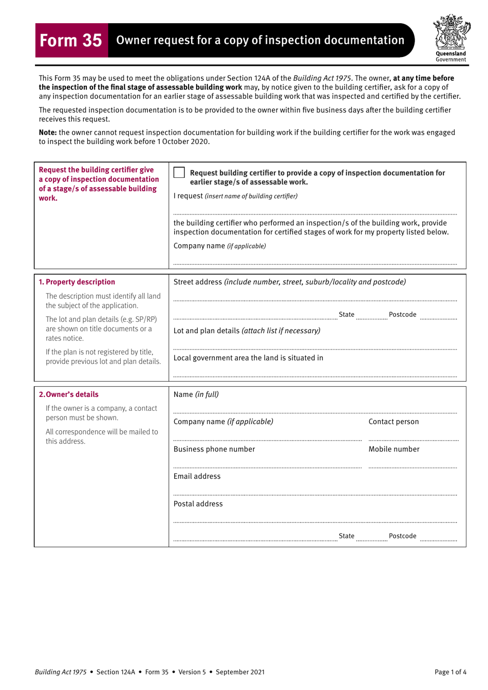 Form 35 - Fill Out, Sign Online and Download Fillable PDF, Queensland ...