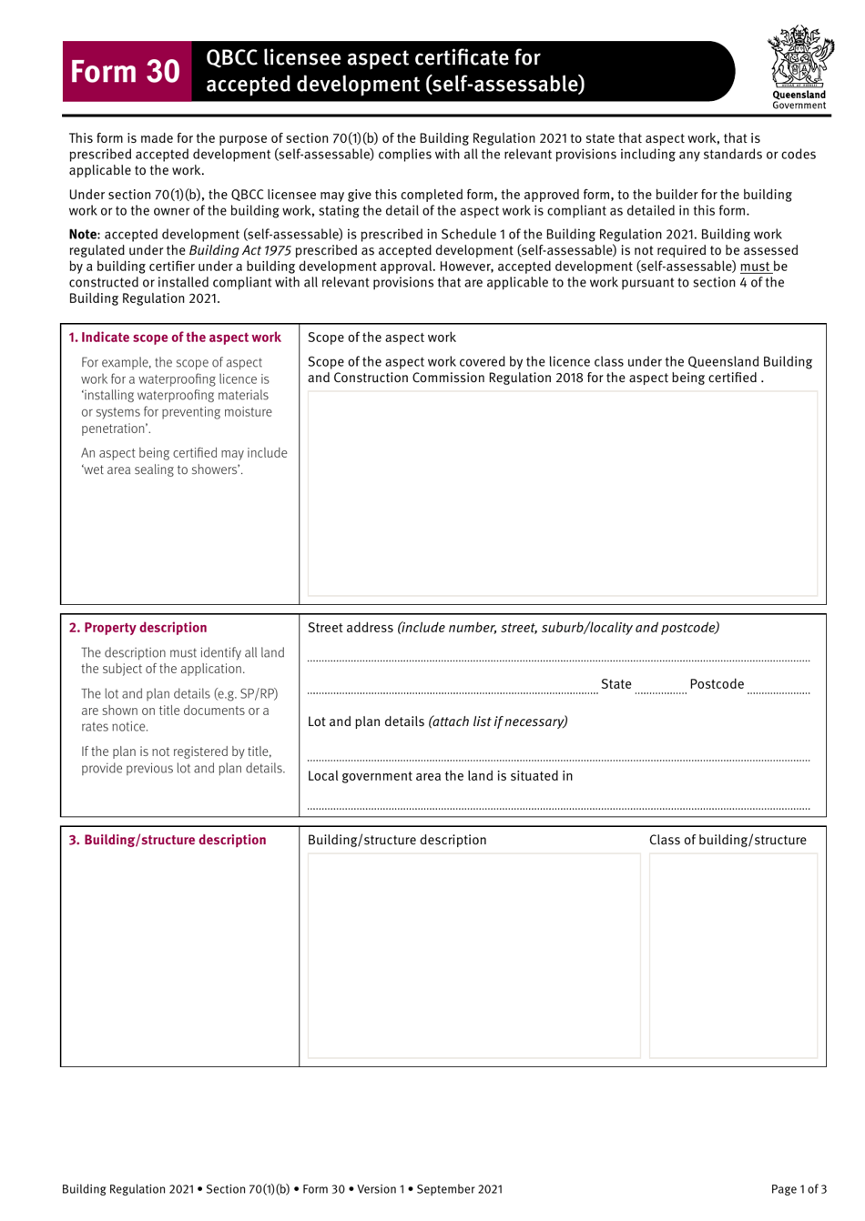 Form 30 - Fill Out, Sign Online and Download Fillable PDF, Queensland ...