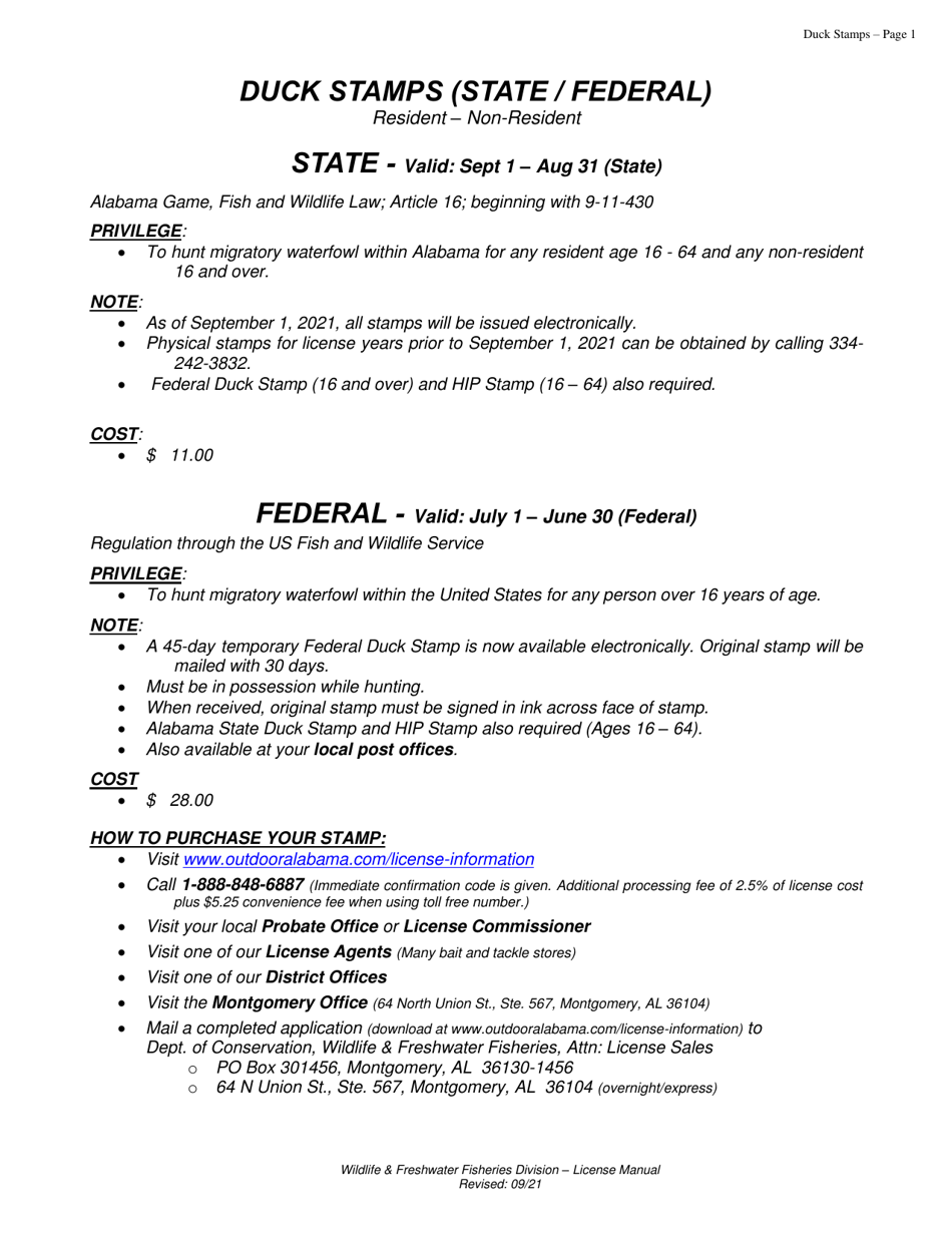 Alabama State/Federal Duck Stamp Request - Fill Out, Sign Online and ...