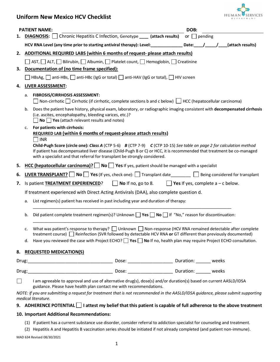 Form MAD634 Download Printable PDF or Fill Online Uniform New Mexico ...