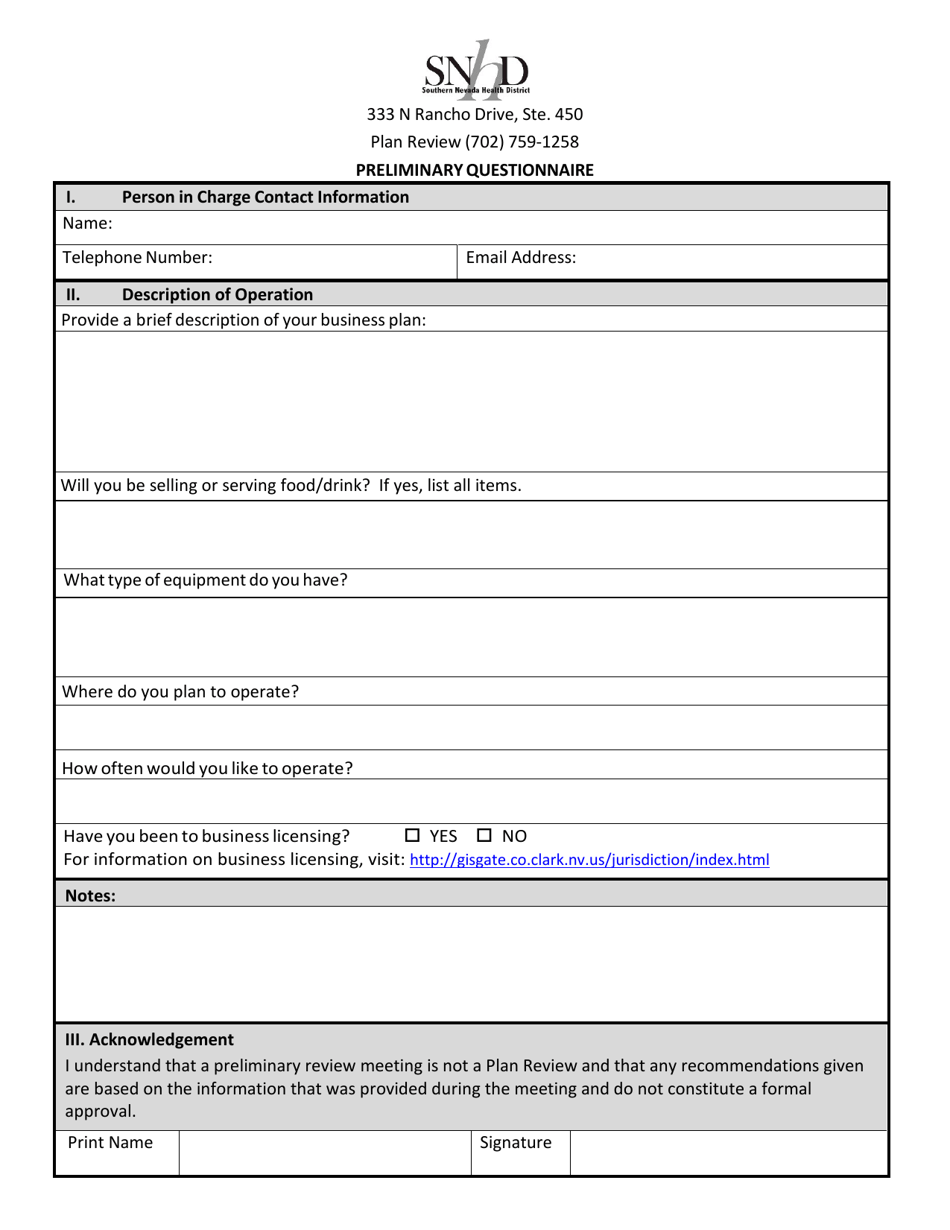 Nevada Preliminary Questionnaire - Fill Out, Sign Online and Download ...