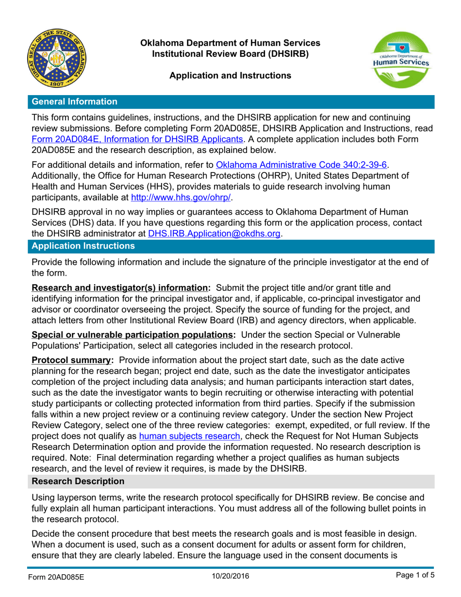 Form 20AD085E - Fill Out, Sign Online and Download Fillable PDF ...