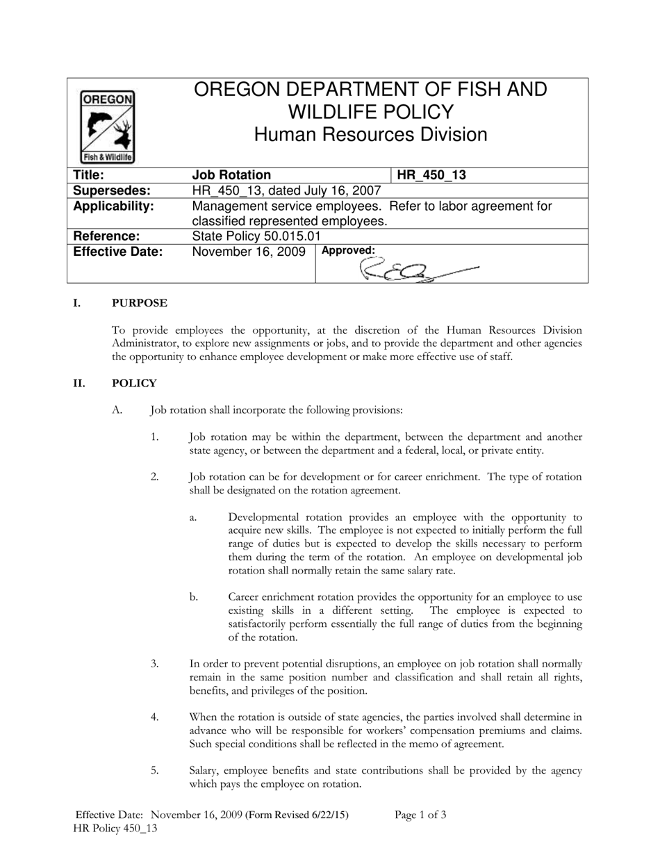 Oregon Job Rotation Agreement - Fill Out, Sign Online and Download PDF ...
