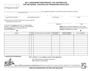 2021 Oregon Landowner Preference Tag Distribution for 400 Series ...