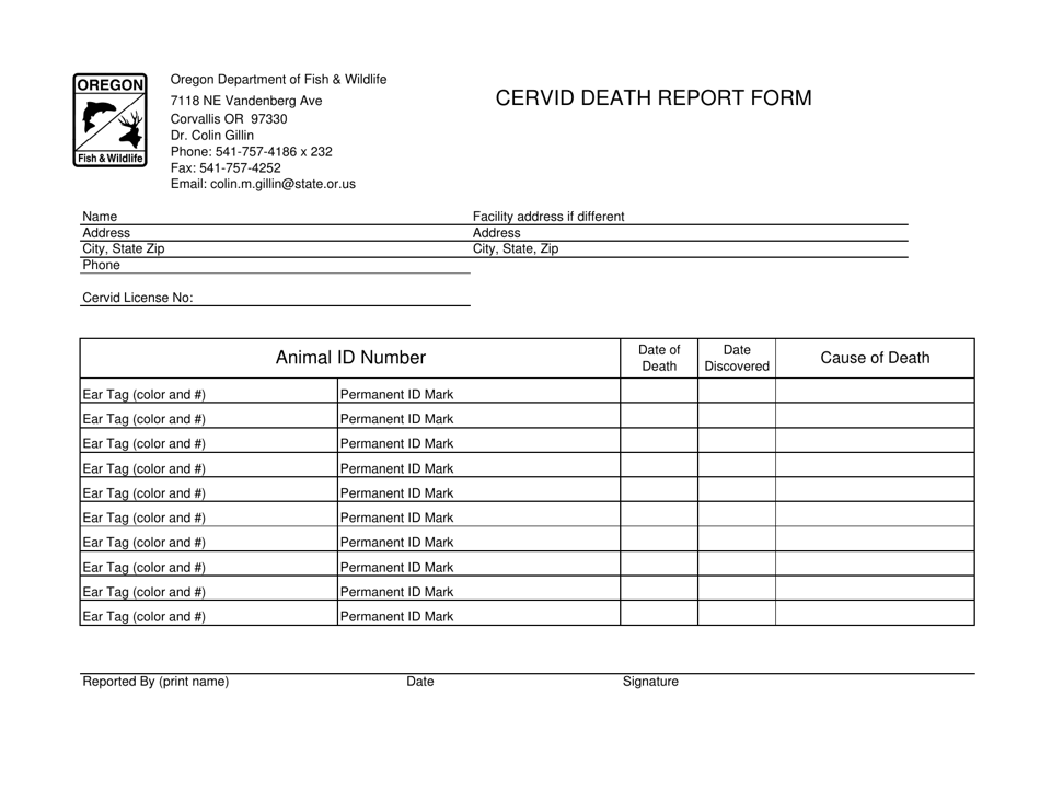 Oregon Cervid Death Report Form - Fill Out, Sign Online and Download ...