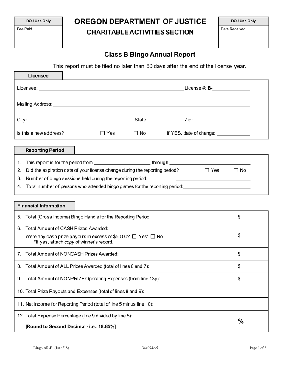 Oregon Class B Bingo Annual Report - Fill Out, Sign Online and Download ...