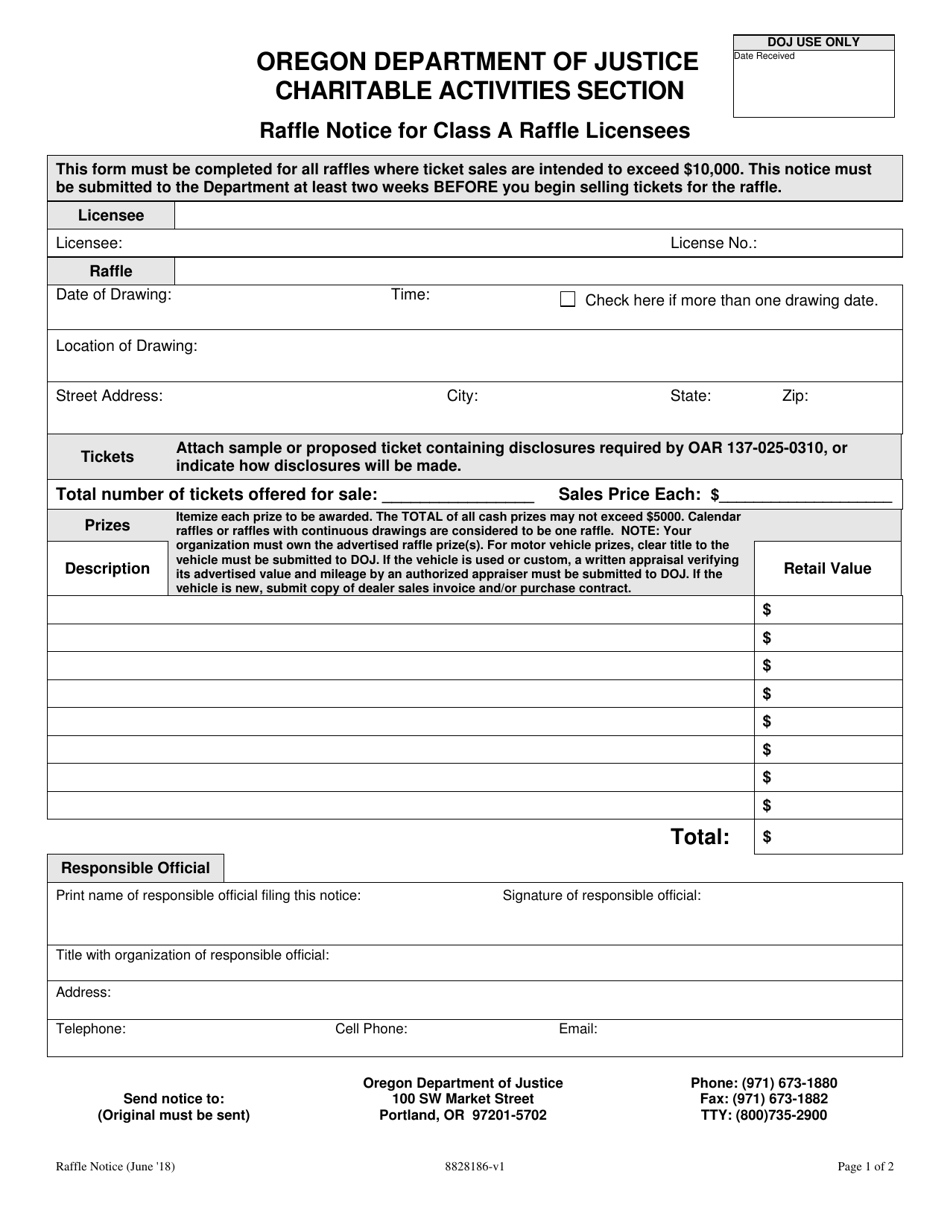 Oregon Raffle Notice for Class a Raffle Licensees - Fill Out, Sign ...