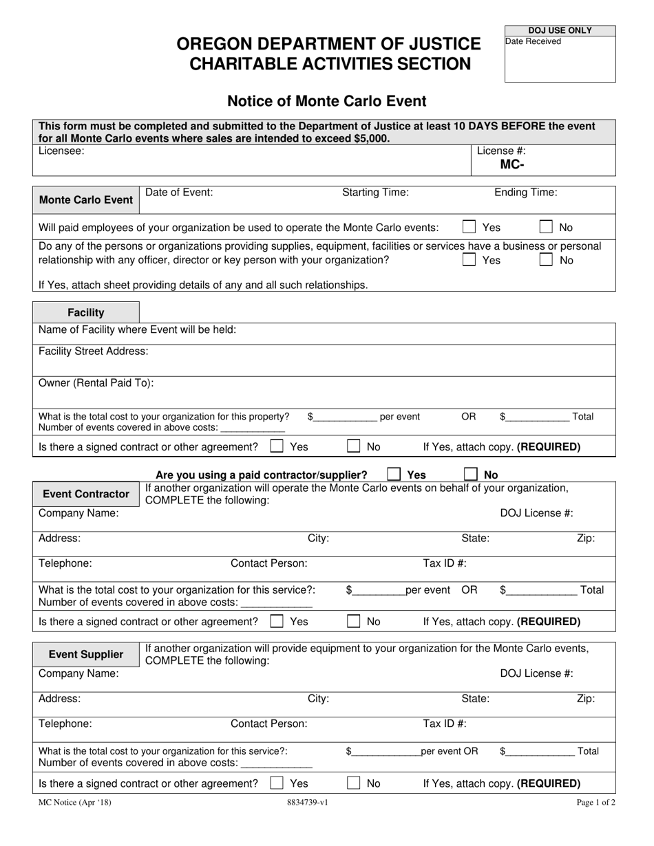 Oregon Notice of Monte Carlo Event - Fill Out, Sign Online and Download ...