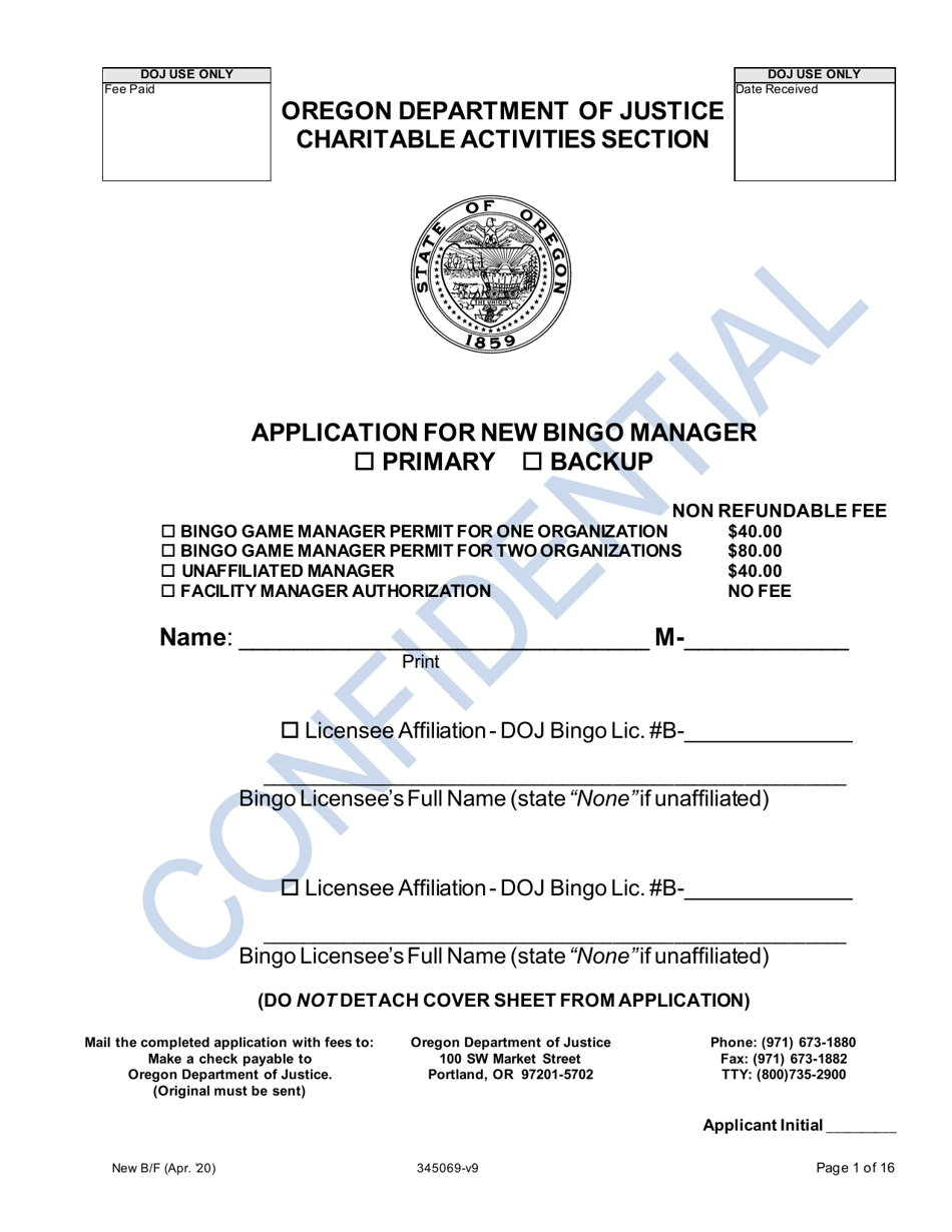 Oregon Application for New Bingo Manager - Fill Out, Sign Online and ...