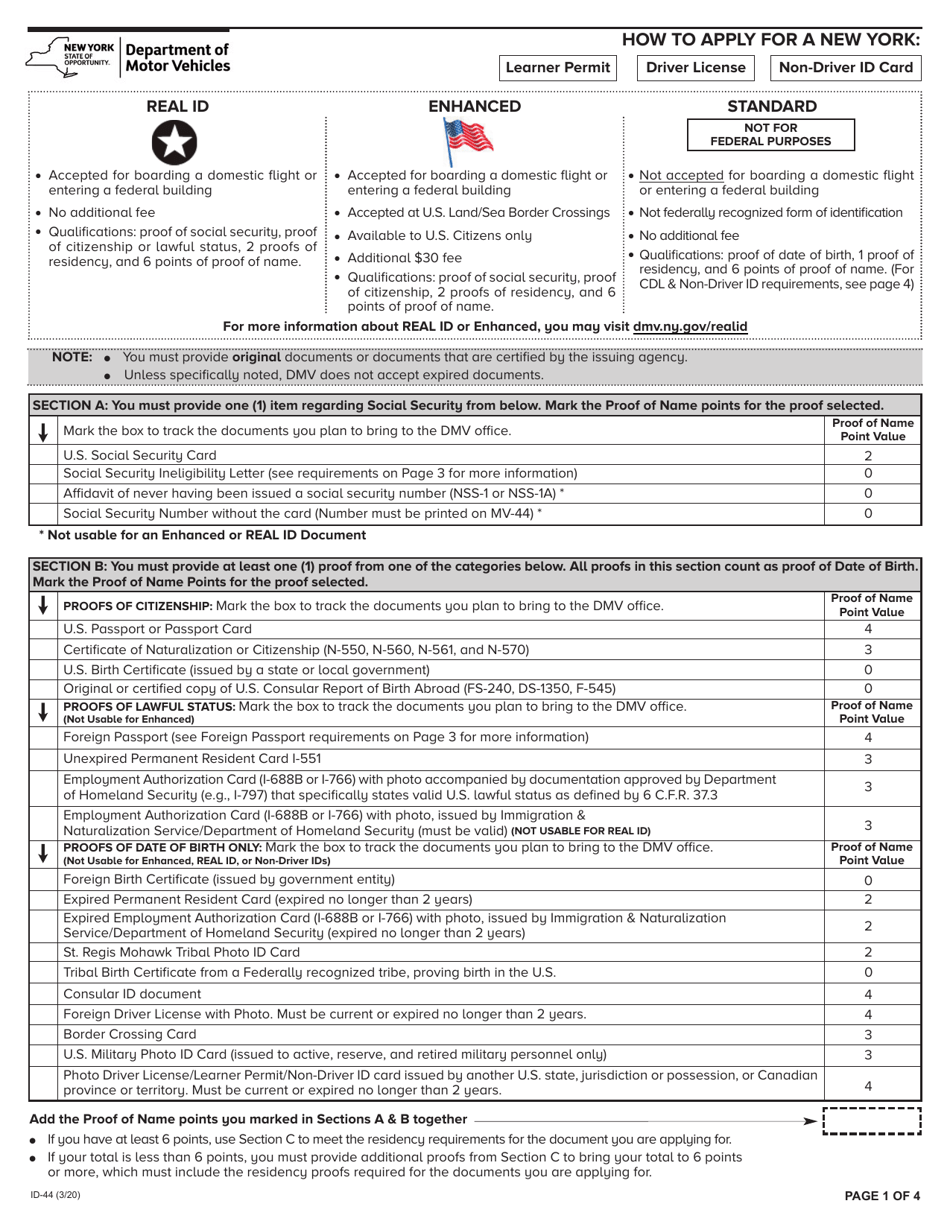 Form ID-44 - Fill Out, Sign Online and Download Fillable PDF, New York ...