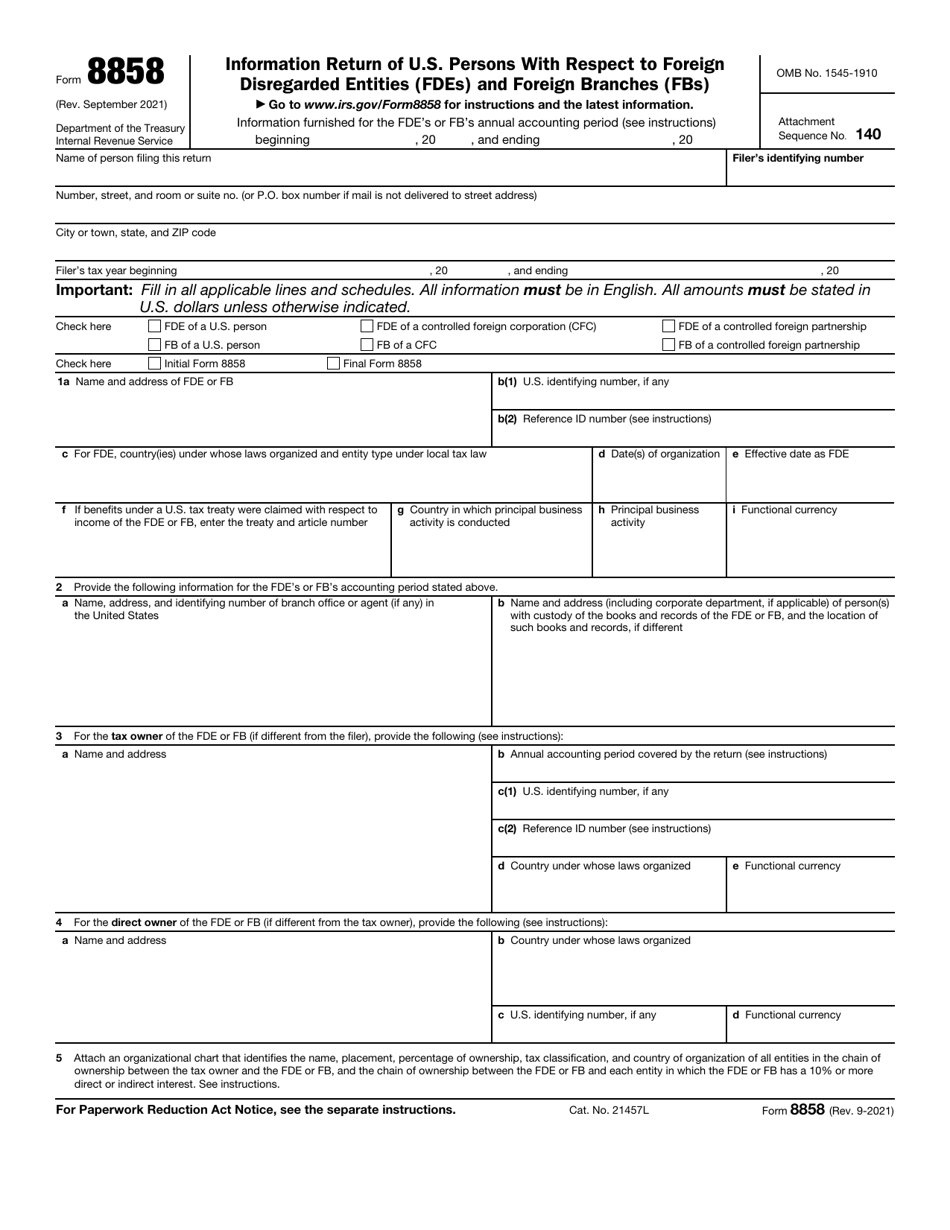 IRS Form 8858 Download Fillable PDF or Fill Online Information Return ...