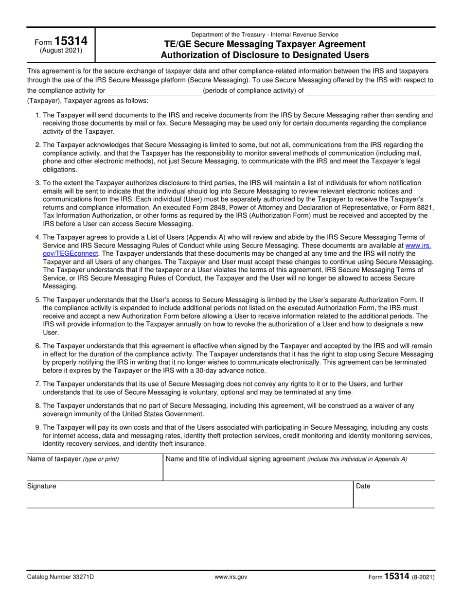 IRS Form 15314 - Fill Out, Sign Online and Download Fillable PDF ...