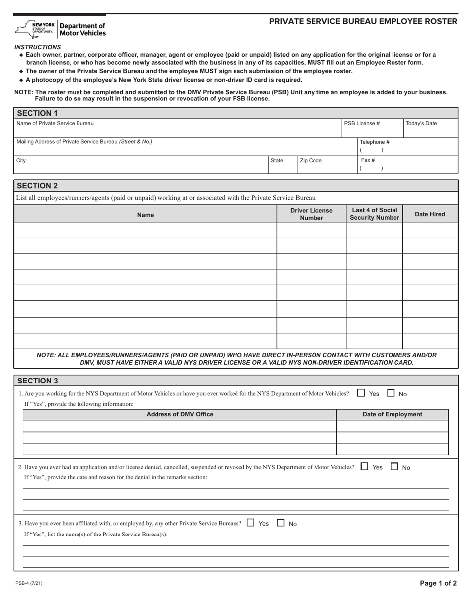 Form PSB-4 - Fill Out, Sign Online and Download Fillable PDF, New York ...
