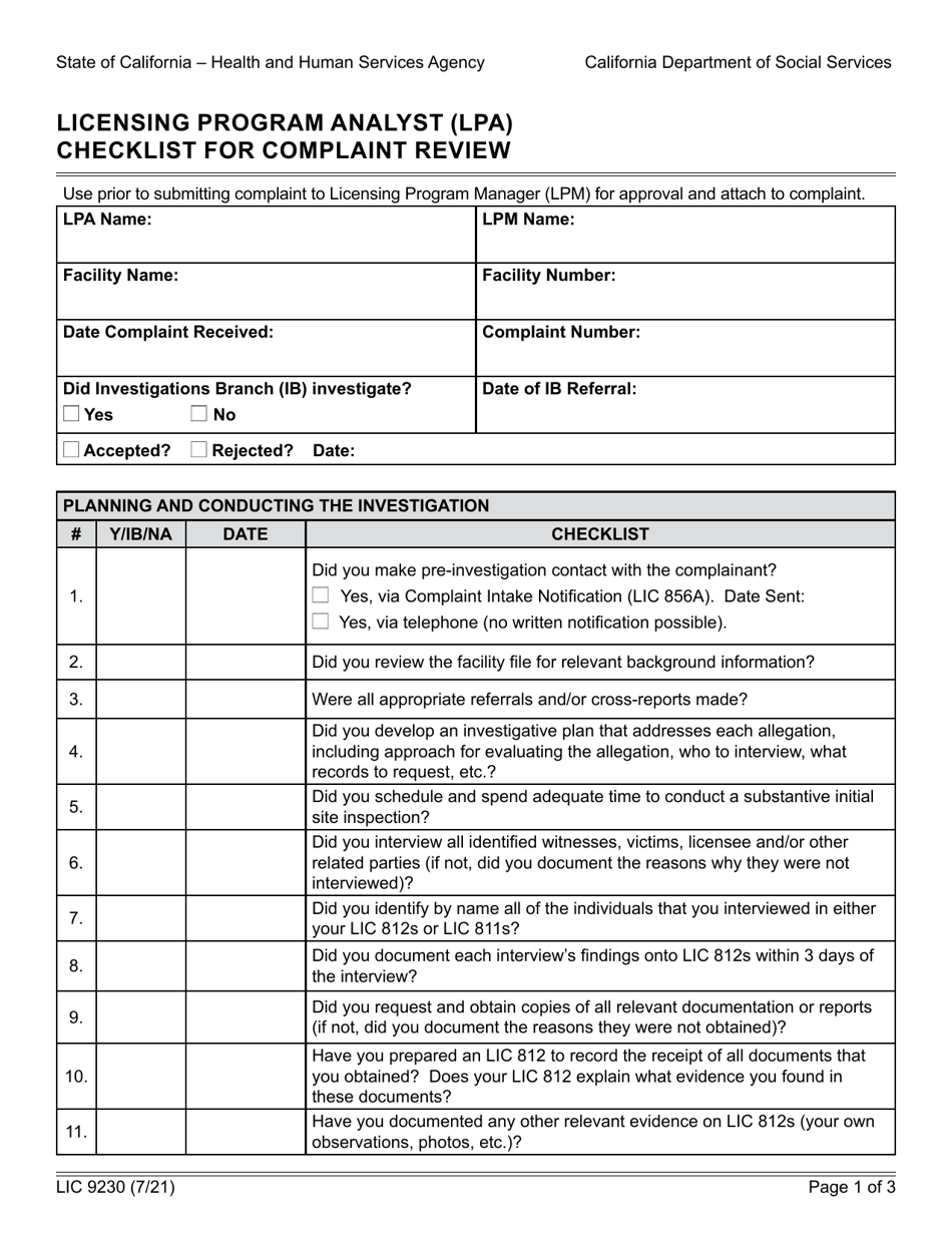 Form LIC9230 Download Fillable PDF or Fill Online Licensing Program ... Form LIC9230 Download Fillable PDF or Fill Online Licensing Program ...