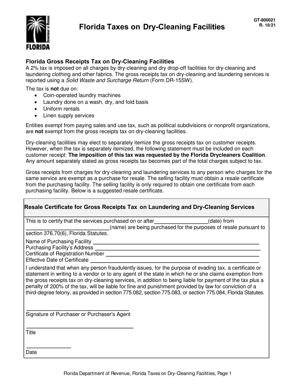 Form GT-800021 Download Printable PDF or Fill Online Florida Taxes on ...