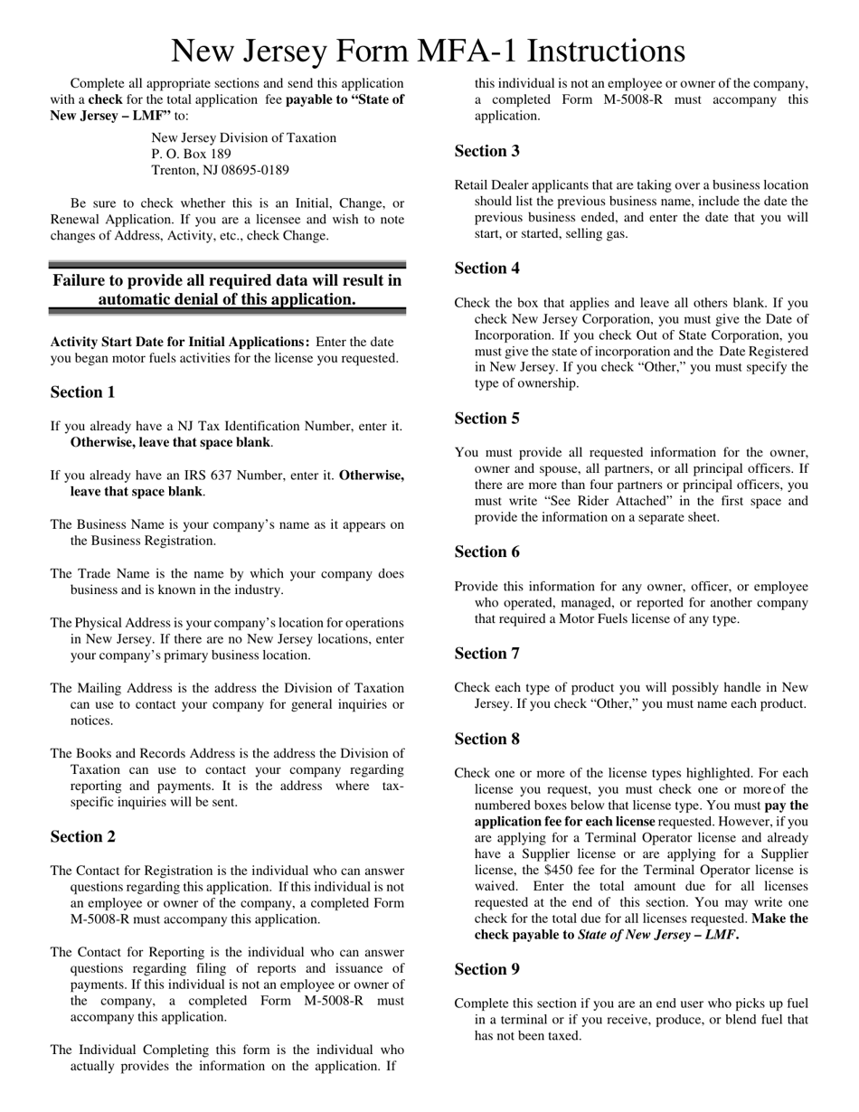 Download Instructions for Form MFA-1 Combined Motor Fuels License ...