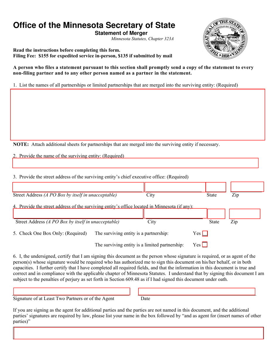 Minnesota Statement of Merger Download Fillable PDF | Templateroller