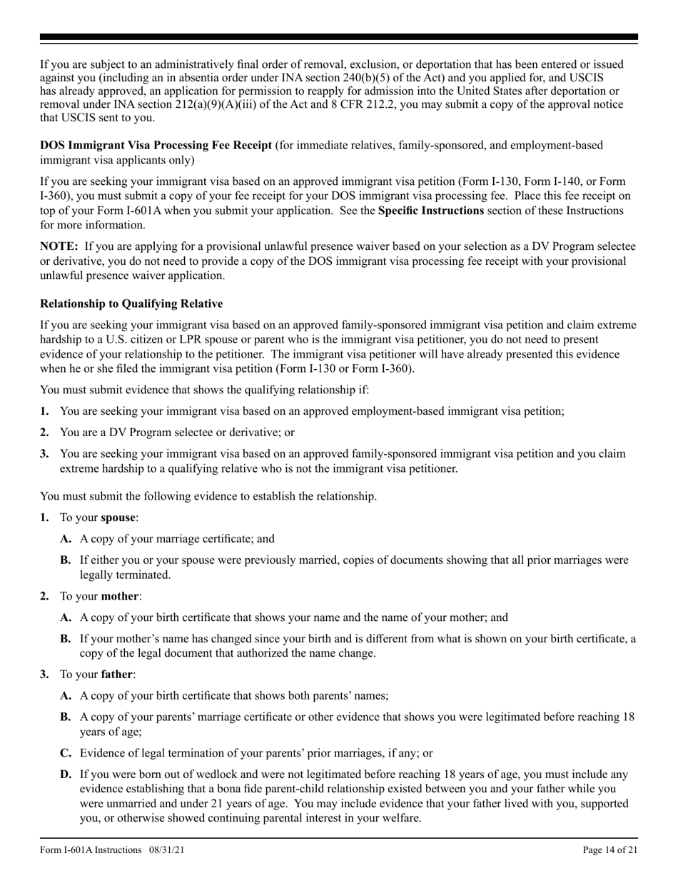 Download Instructions for USCIS Form I-601A Application for Provisional ...